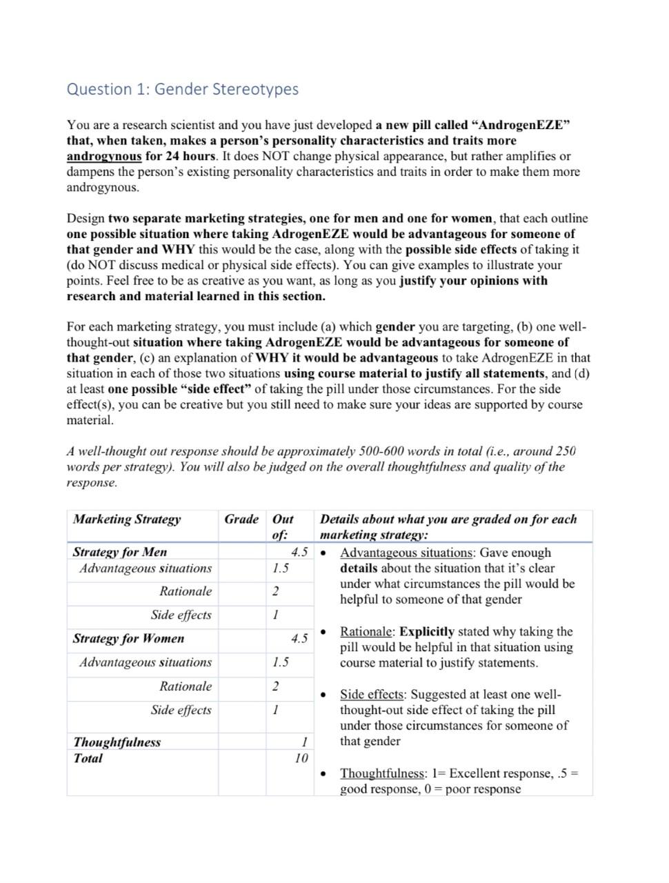 Solved Question 1: Gender Stereotypes You are a research | Chegg.com