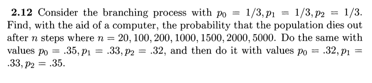 Solved 2.12 Consider the branching process with | Chegg.com