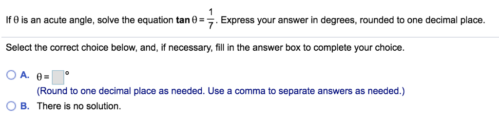 Solved If θ is an acute angle, solve the equation tan | Chegg.com
