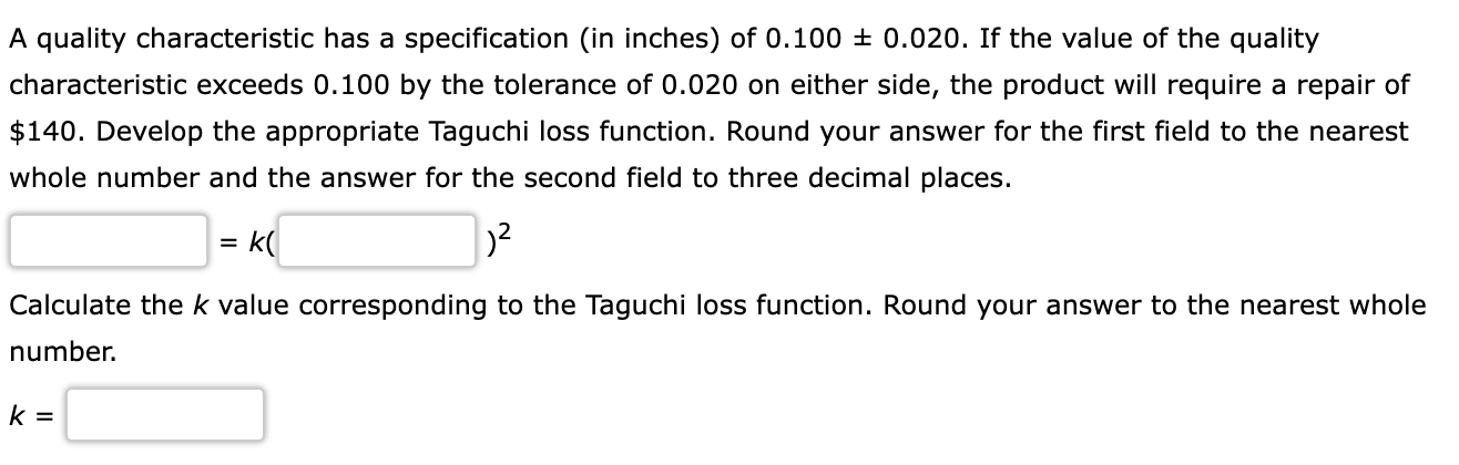 Solved A quality characteristic has a specification (in | Chegg.com