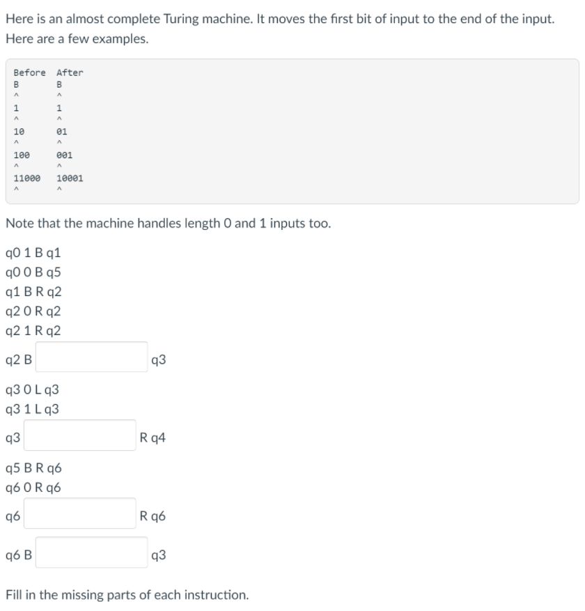 Solved Here is an almost complete Turing machine. It moves | Chegg.com