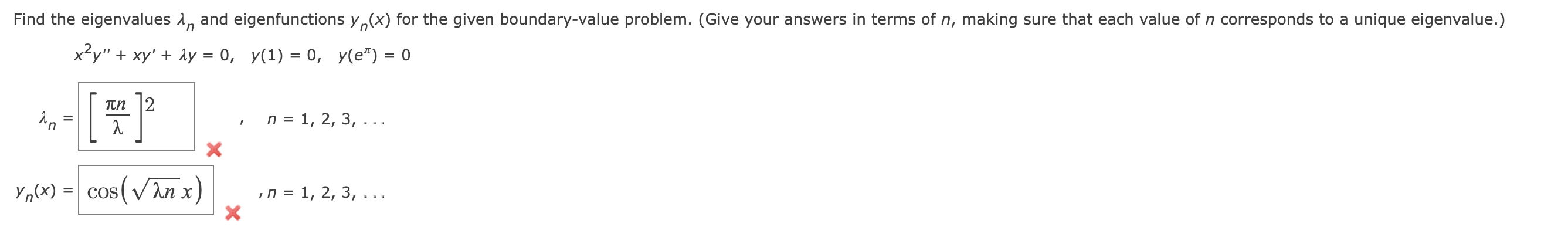 Solved Find the eigenvalues n and eigenfunctions y(x) for | Chegg.com