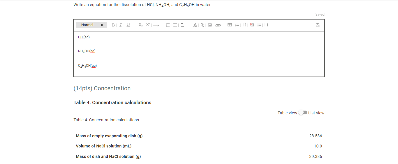 Solved Write an equation for the dissolution of HCI, NH4OH, | Chegg.com