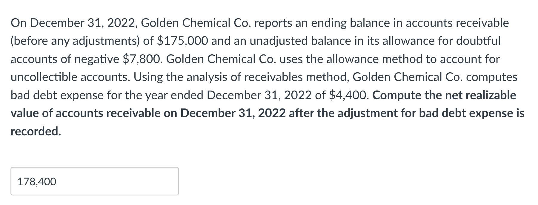 Solved On December 31, 2022, Golden Chemical Co. reports an | Chegg.com