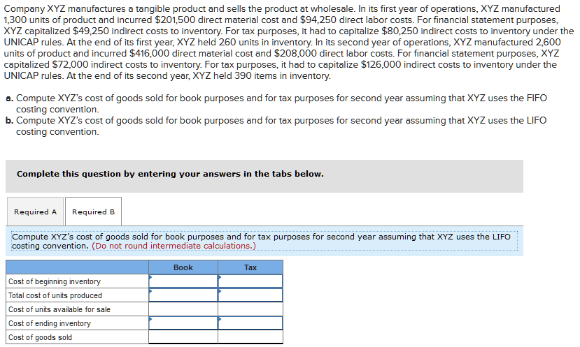 Solved Company XYZ manufactures a tangible product and sells | Chegg.com