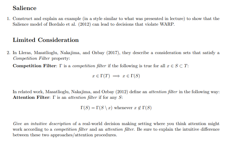 Salience 1. Construct and explain an example (in a | Chegg.com