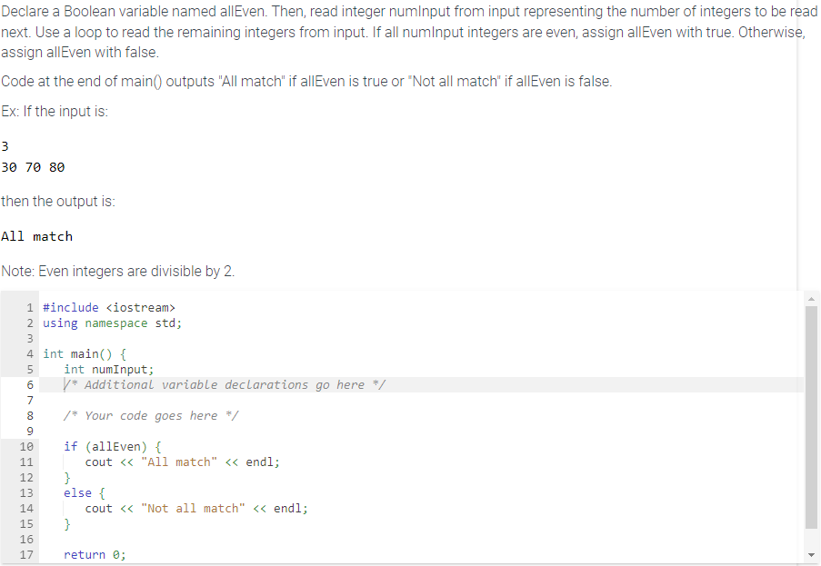 Solved Declare a Boolean variable named allEven. Then, read | Chegg.com
