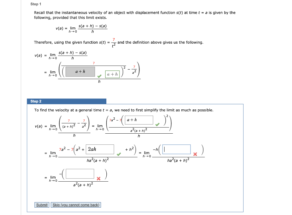 Solved Step 1 Recall that the instantaneous velocity of an | Chegg.com