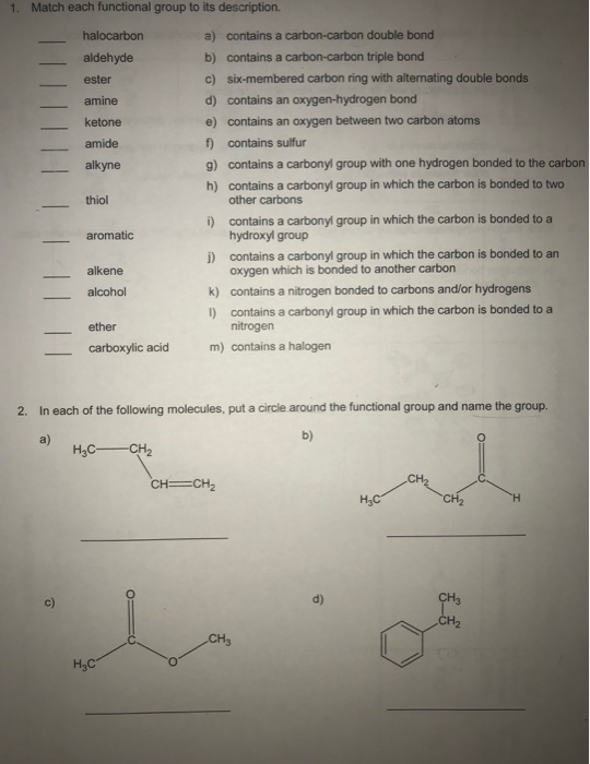Solved 1. Match each functional group to its description. | Chegg.com