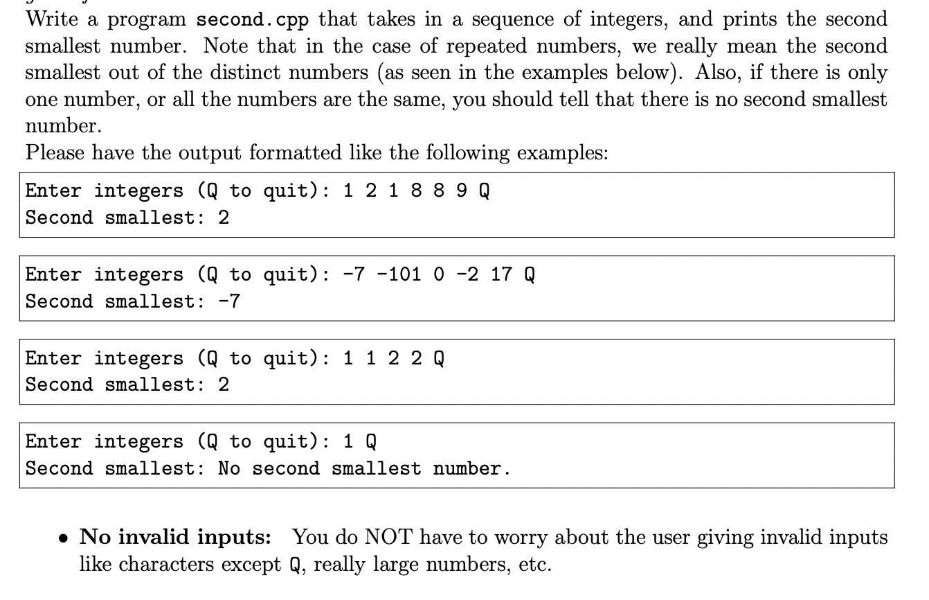 Solved Write a program second.cpp that takes in a sequence | Chegg.com