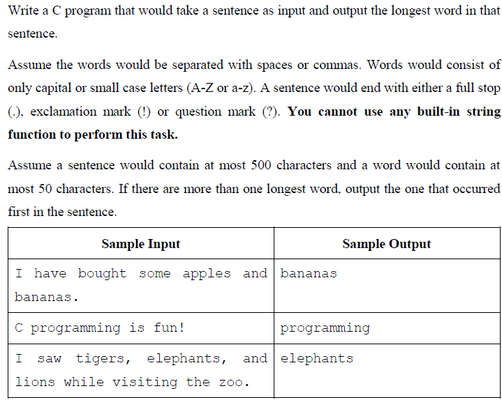 Solved Write A C Program That Would Take A Sentence As Input