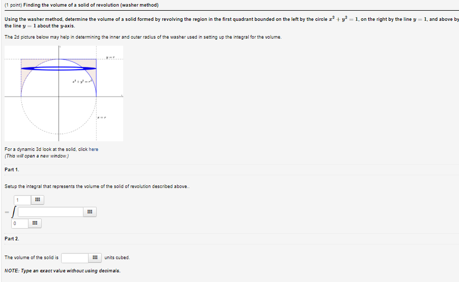 Solved Using the washer method, determine the volume of a | Chegg.com