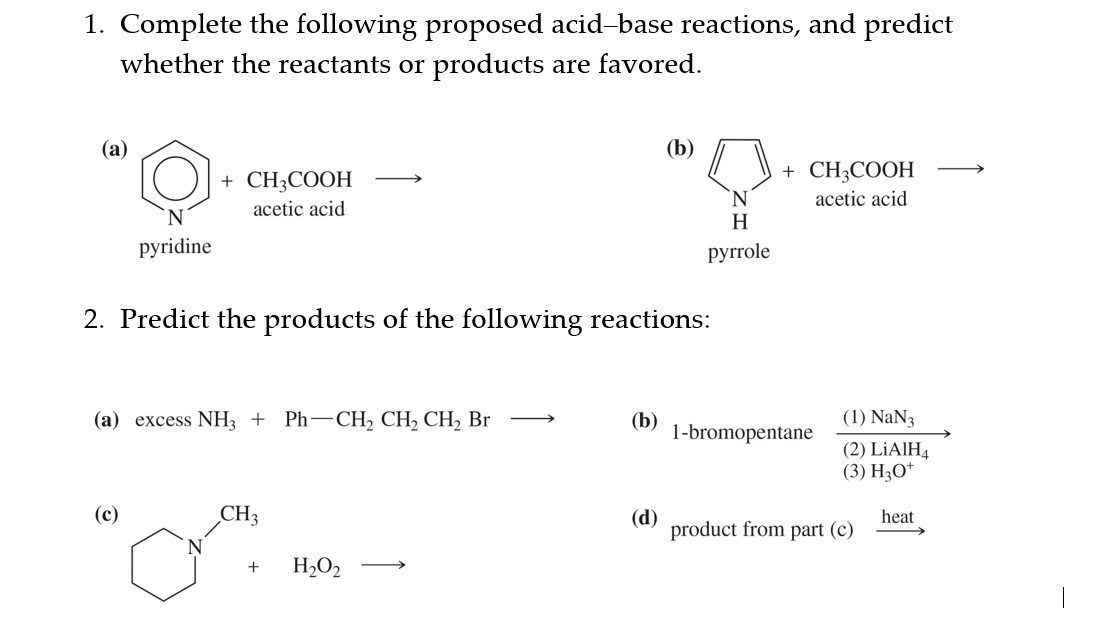 Solved 1. Complete the following proposed acid-base | Chegg.com