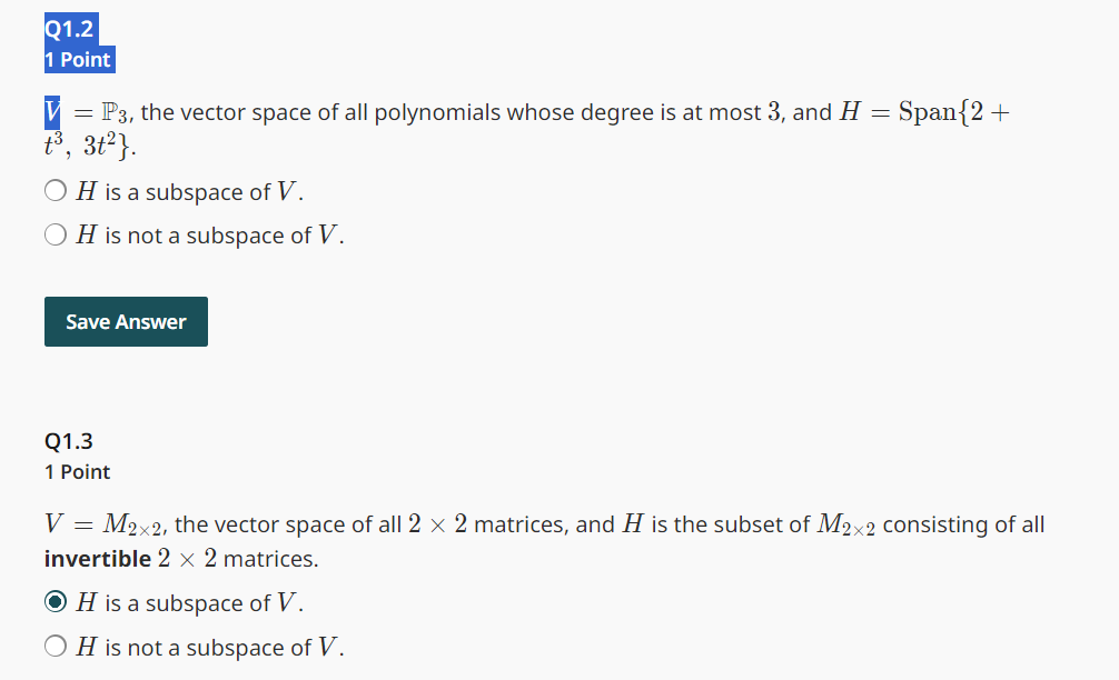 Solved Q1.21 ﻿Point?bar (V)=P3, ﻿the vector space of ﻿all | Chegg.com
