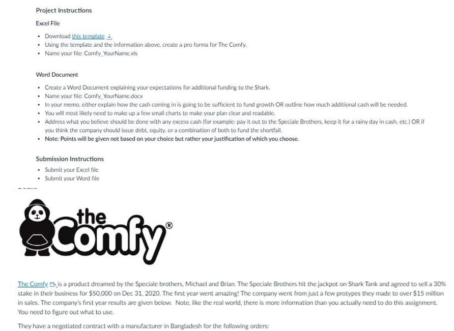 Project Instructions Excel File - Download this | Chegg.com