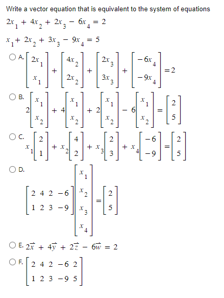 Solved Write a vector equation that is equivalent to the | Chegg.com
