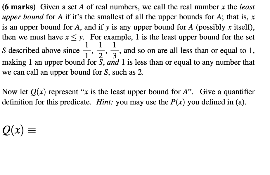 Solved (a) (6 marks) Given a set A of real numbers, we call | Chegg.com