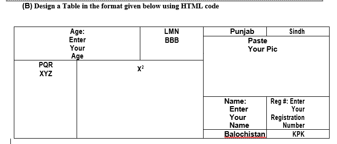 Solved (B) Design a Table in the format given below using | Chegg.com