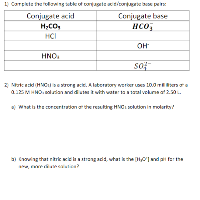 Solved 1) Complete the following table of conjugate | Chegg.com