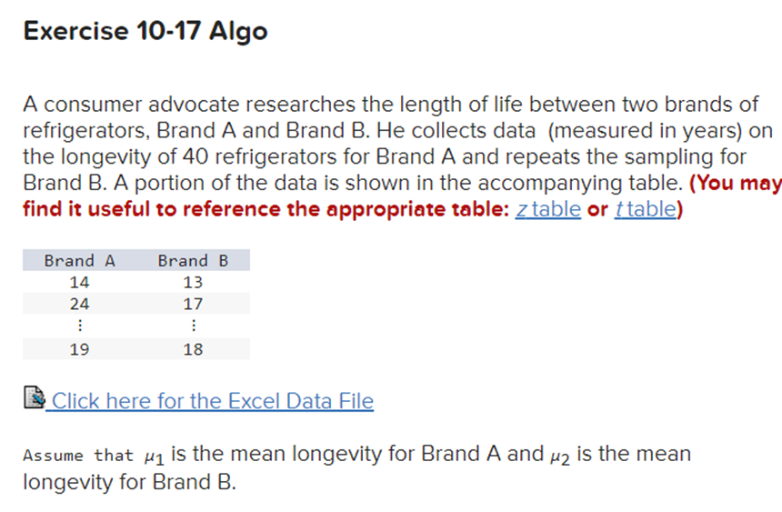 Solved Exercise 10-17 AlgoA consumer advocate researches the | Chegg.com