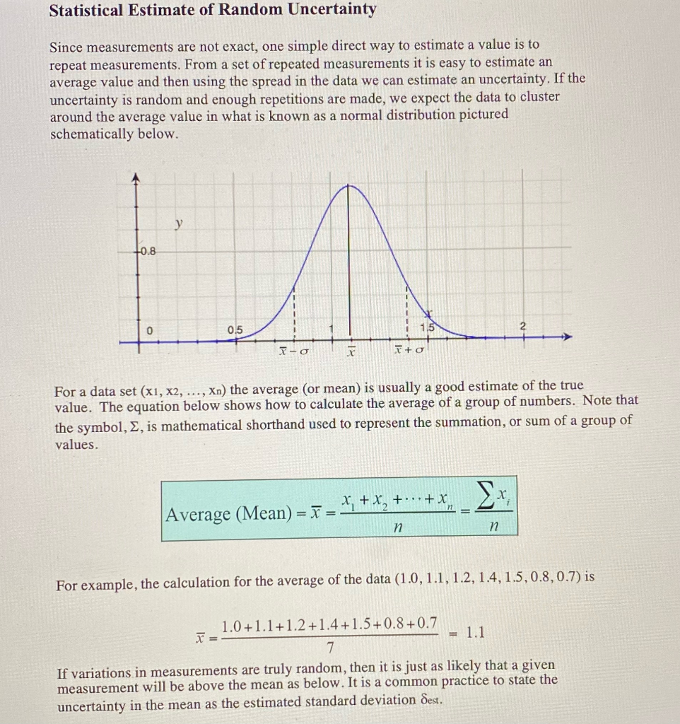 Solved Statistical Estimate of Random Uncertainty Since | Chegg.com