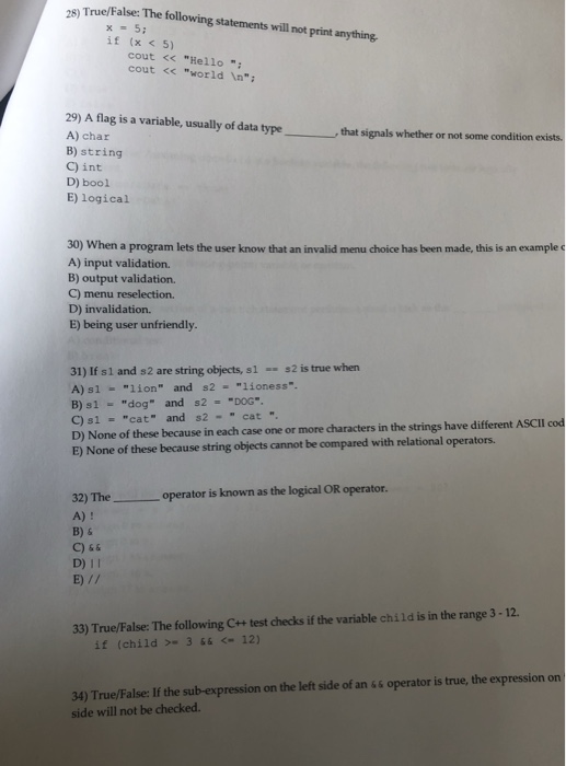 Solved 25) True/False: The following statements will not | Chegg.com