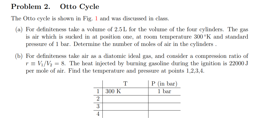 Solved Problem 2. Otto Cycle The Otto cycle is shown in Fig. | Chegg.com