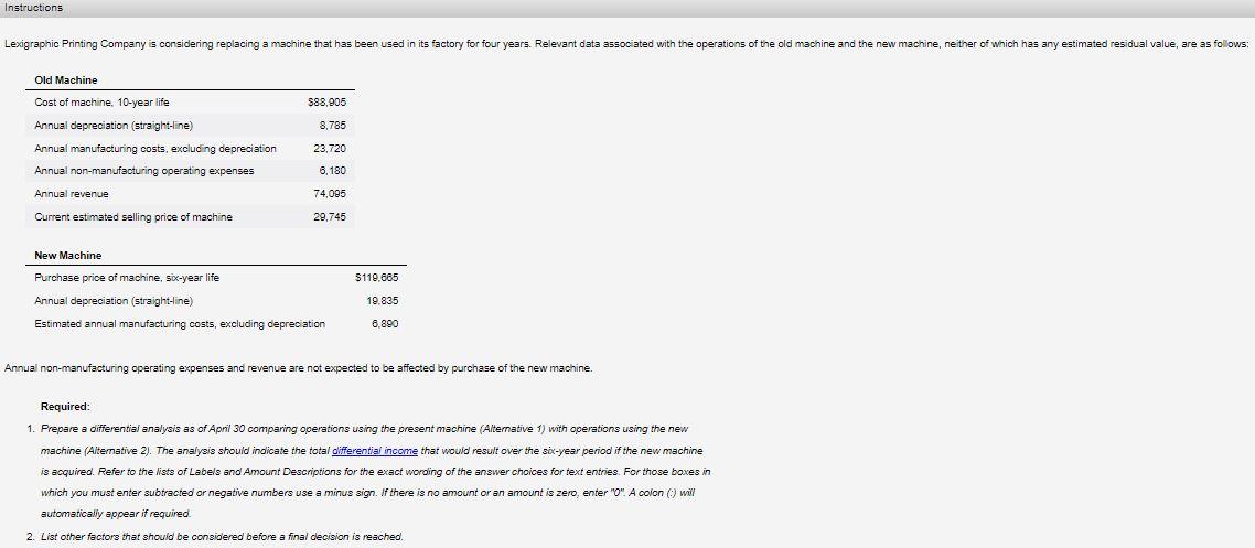Solved Instructions Lexigraphic Printing Company is | Chegg.com