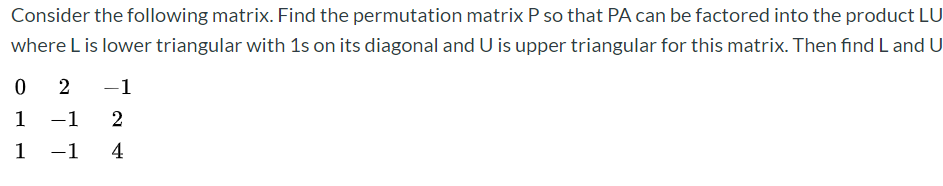 Solved Consider the following matrix. Find the permutation | Chegg.com