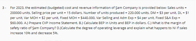 - For 2023, the estimated (budgeted) cost and revenue | Chegg.com