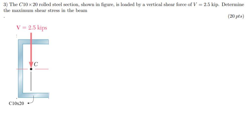 Solved 3) The C10 x 20 rolled steel section, shown in | Chegg.com
