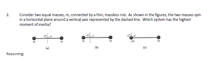 Solved 2. Consider two equal masses, m, connected by a thin, | Chegg.com