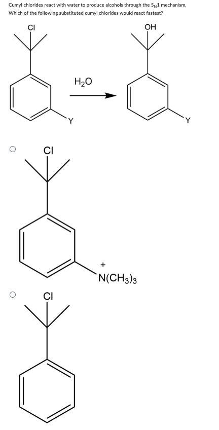 Solved Cumyl chlorides react with water to produce alcohols | Chegg.com