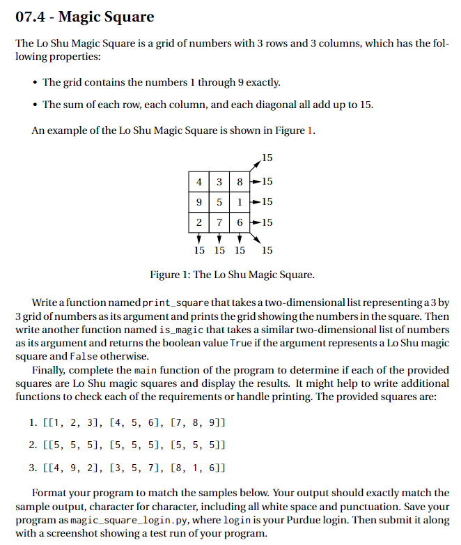 Solved 07.4 - Magic Square The Lo Shu Magic Square is a grid | Chegg.com