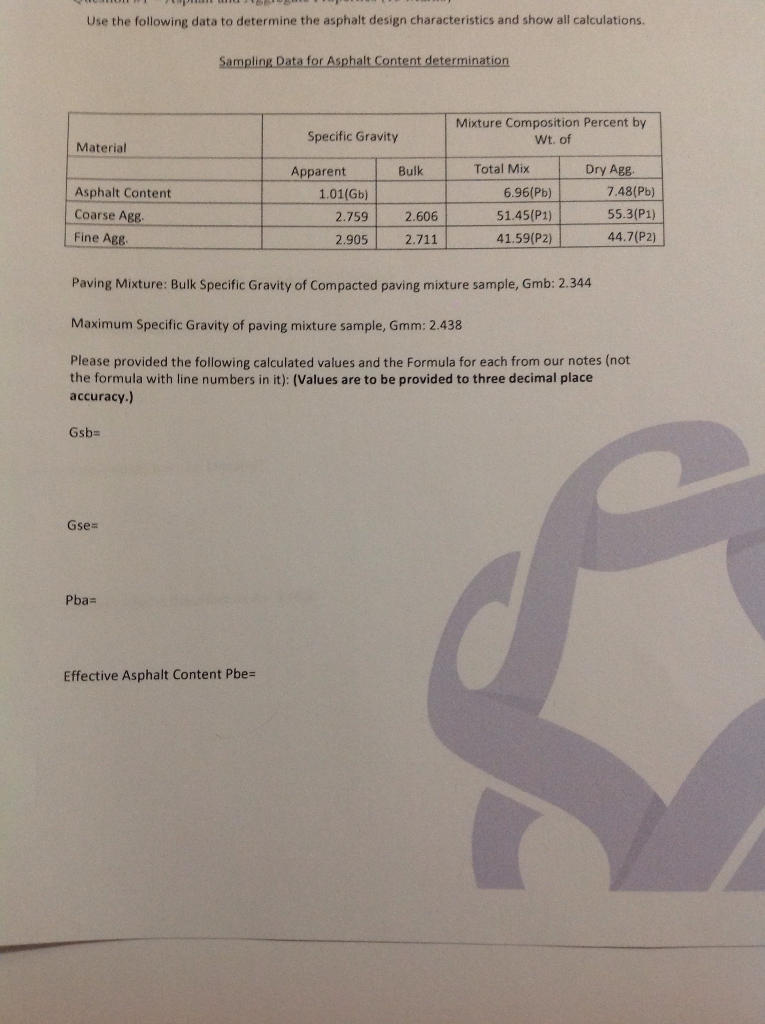 Use the following data to determine the asphalt | Chegg.com