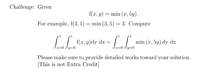 Solved Challenge: Givenf(x,y)=min(x,5y).For example, | Chegg.com