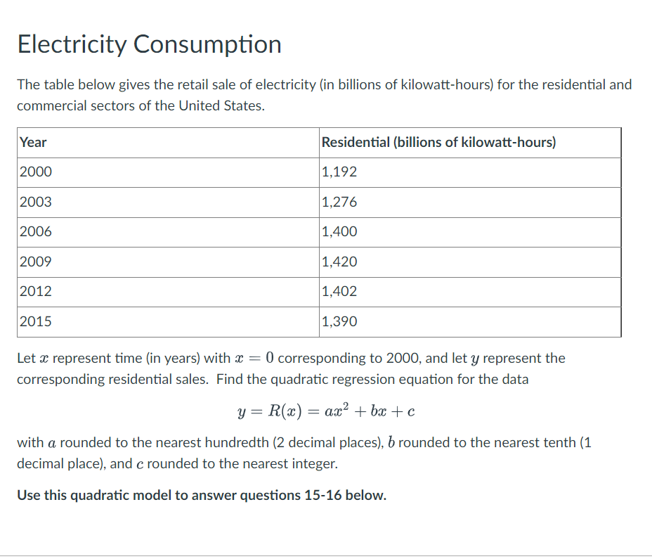 Solved Electricity Consumption The table below gives the | Chegg.com