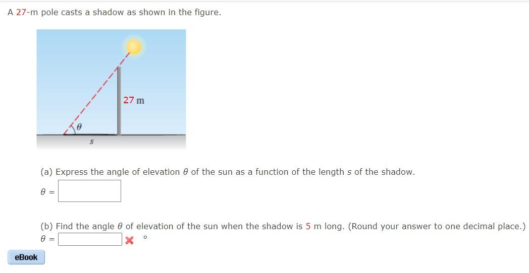 Solved A 27-m pole casts a shadow as shown in the figure. | Chegg.com