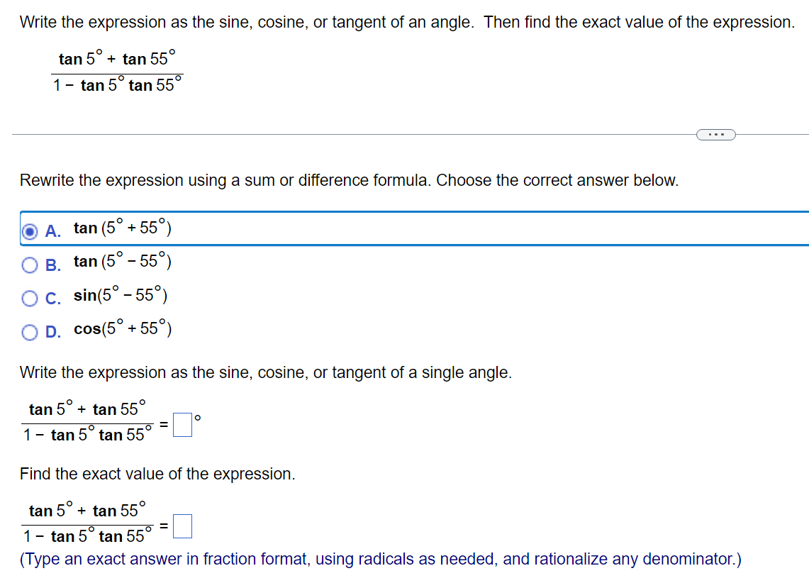 Solved Write the expression as the sine, cosine, or tangent | Chegg.com