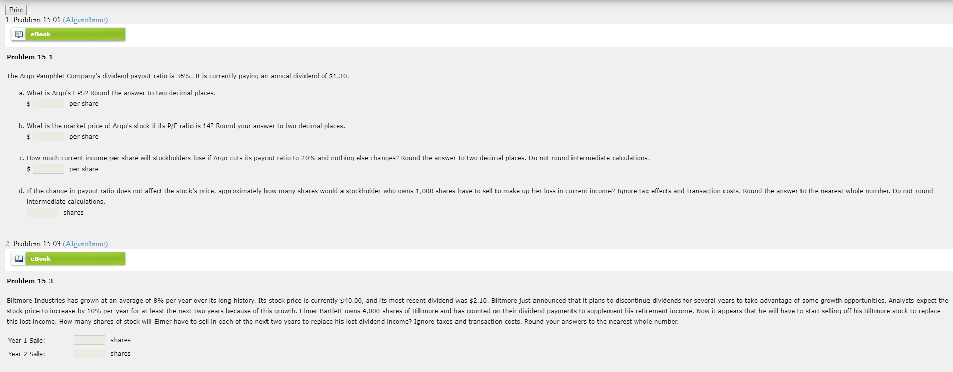 Solved Print 1. Problem 15.01 (Algorithmic) eBook Problem | Chegg.com
