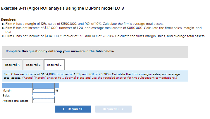 Solved Exercise 3-11 (Algo) ROI analysis using the DuPont | Chegg.com