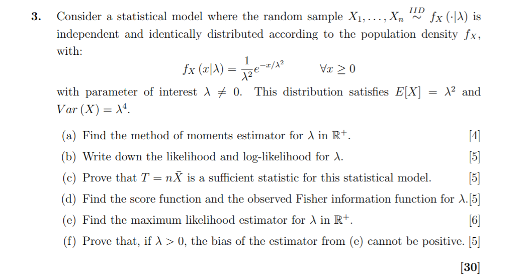 Solved 3. e-2/12 2e Consider a statistical model where the | Chegg.com