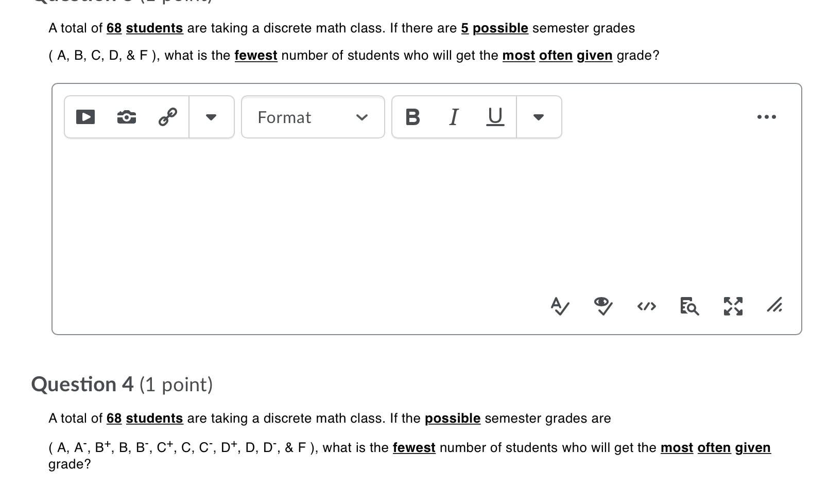 Solved A total of 68 students are taking a discrete math | Chegg.com