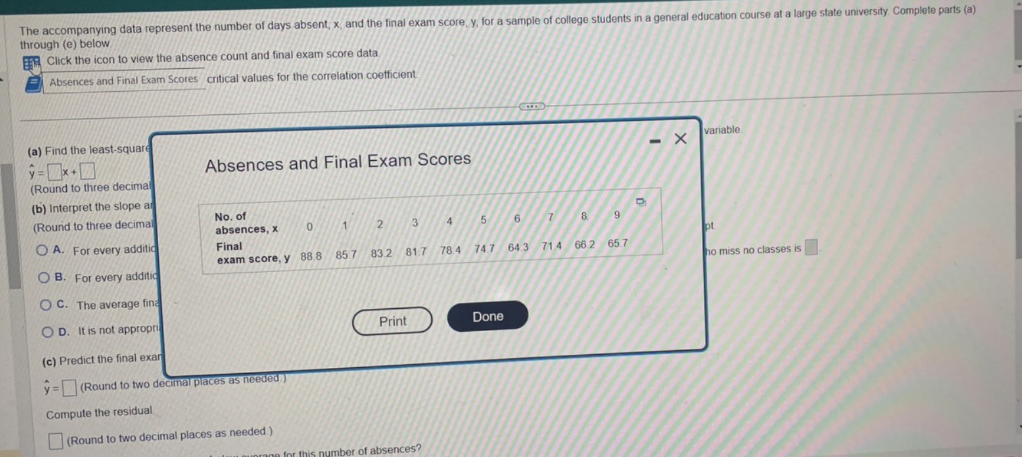 Solved through (e) below Click the icon to view the absence | Chegg.com