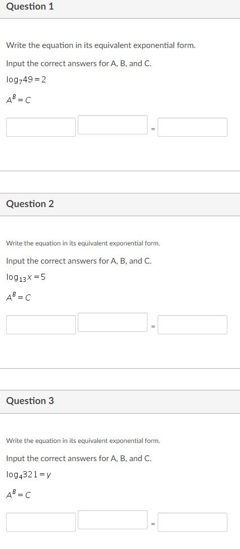 Solved Question 1 Write the equation in its equivalent | Chegg.com