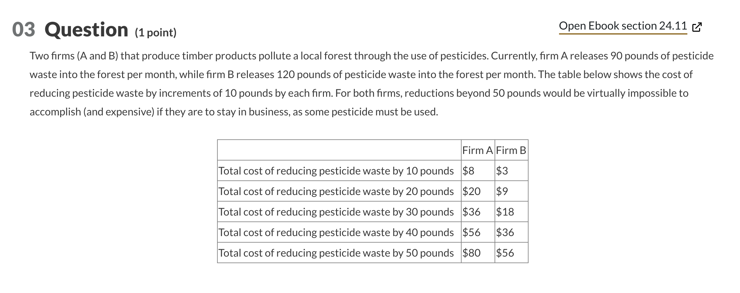 Solved 03 ﻿Question (1 ﻿point)Two firms ( \( ﻿A \) ﻿and \( | Chegg.com
