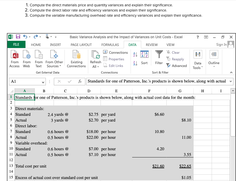 Solved 1. Compute the direct materials price and quantity | Chegg.com