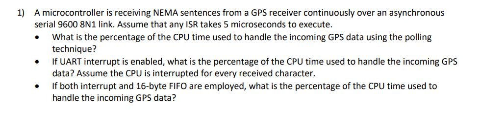 Solved 1) A microcontroller is receiving NEMA sentences from | Chegg.com