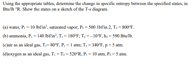 Solved Using the appropriate tables, determine the change in | Chegg.com