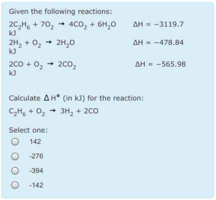 Solved AH = -3119.7 Given the following reactions: 2C,H6 + | Chegg.com